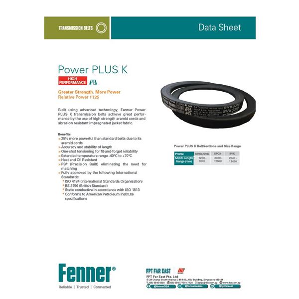 Fenner Power Plus K - Built using high strength aramid cords & abrasion ...