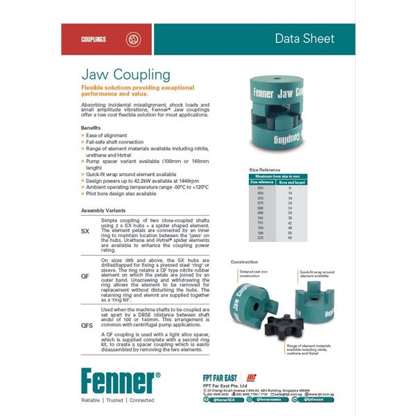 Fenner Jaw Coupling - Low-cost flexible solution absorbing incidental ...